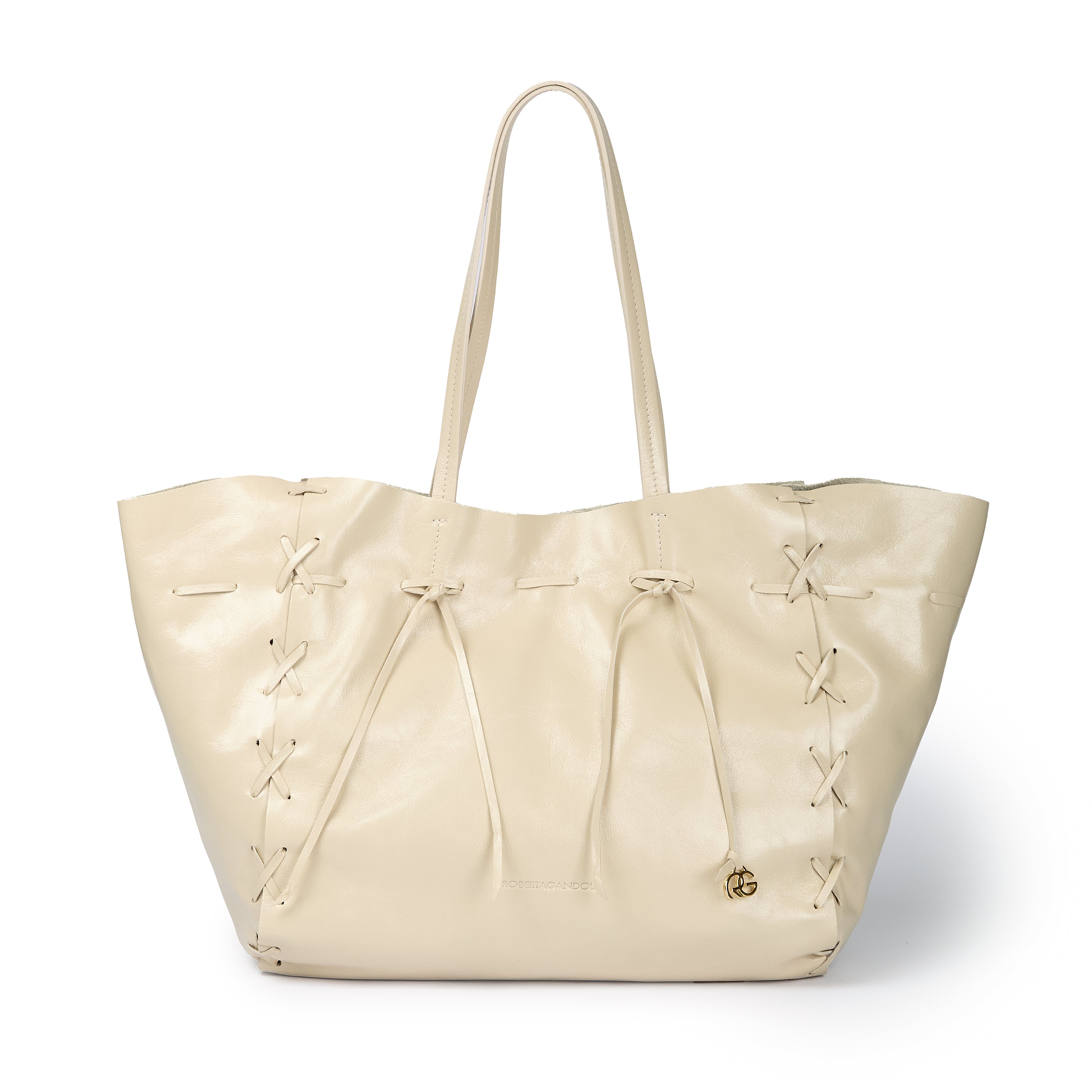 Naomi Glossy – Borsa Shopping in Morbido Vitello con Cuciture a Mano ...