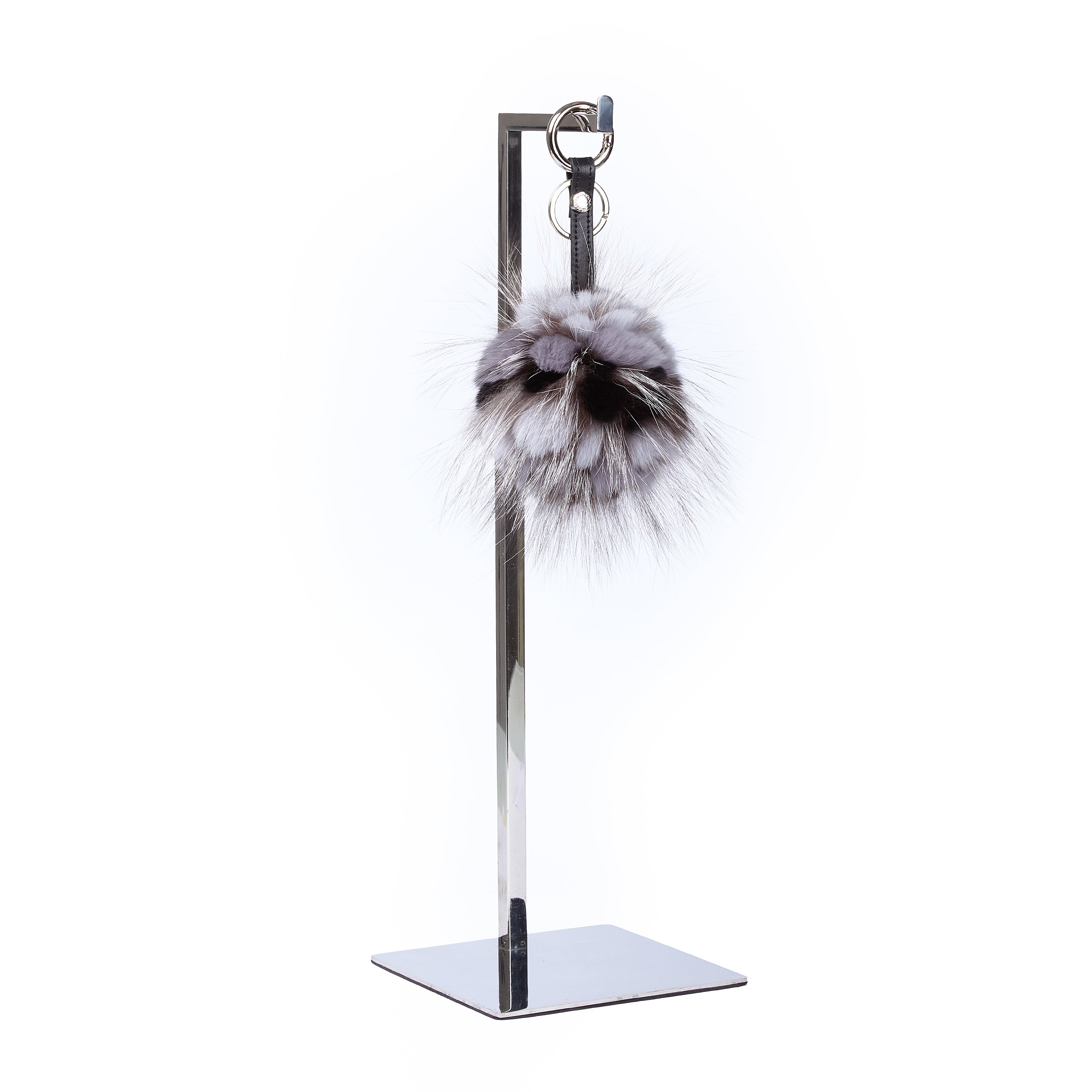 Pompon Luxe Charm / Keychain in rex rabbit fur and silver fox – Roberta ...